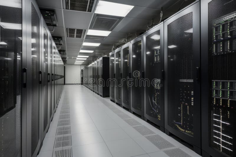 Data Center Filled with Rows of Server Racks, Each Housing Multiple ...