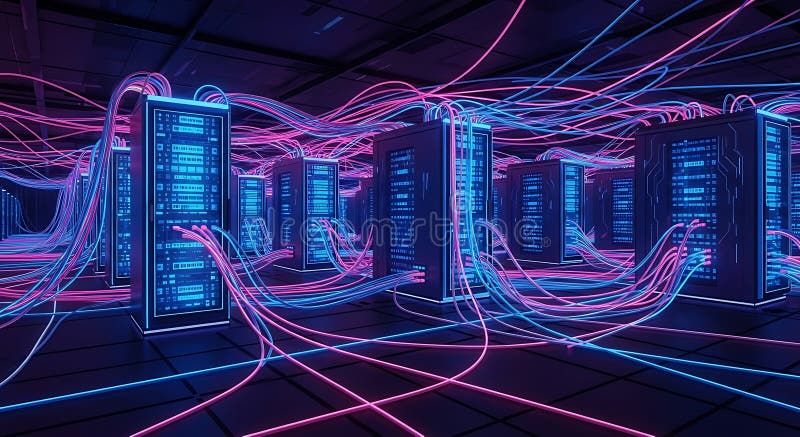 A Data Center Filled with Rows of Server Racks, Each Illuminated with ...