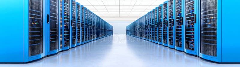 Data Center Filled Server Racks Illuminated Bright Blue Lighting Stock ...