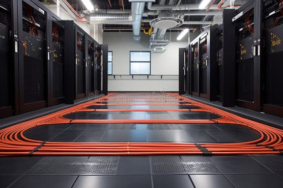 Data Center Floor with Cable Management System Stock Image - Image of ...