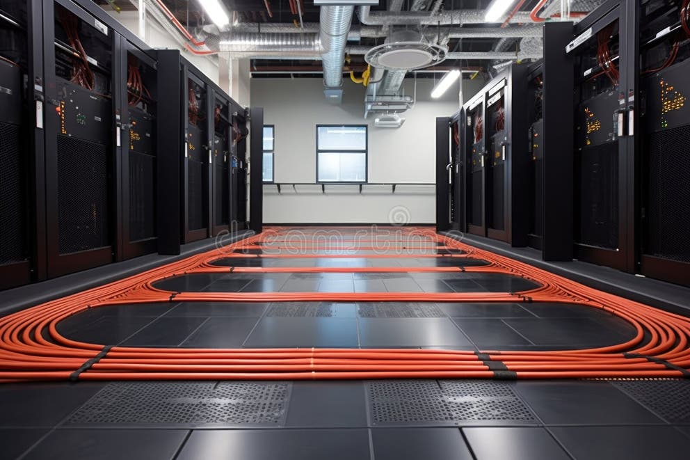 Data Center Floor with Cable Management System Stock Image - Image of ...