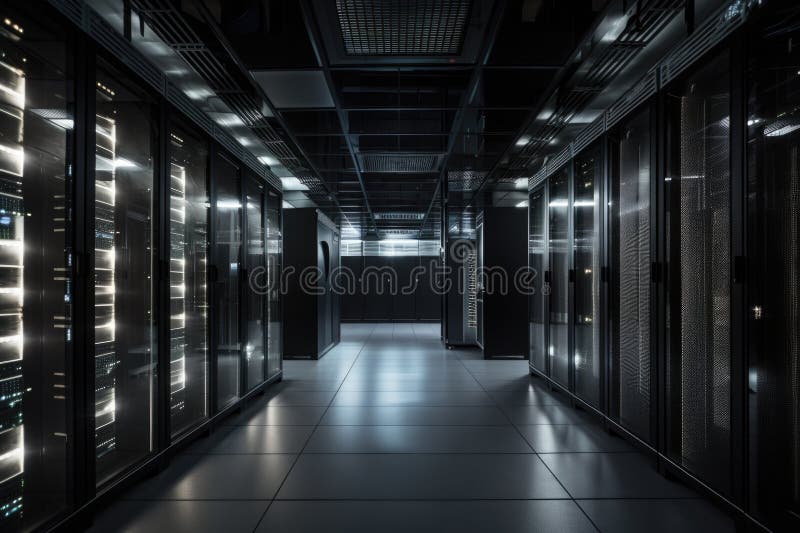 Data Center with Floor-to-ceiling Server Racks, Each Populated with ...