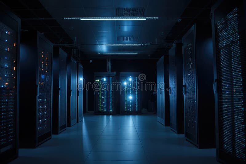 Data Center with Floor-to-ceiling Server Racks, Each Populated with ...