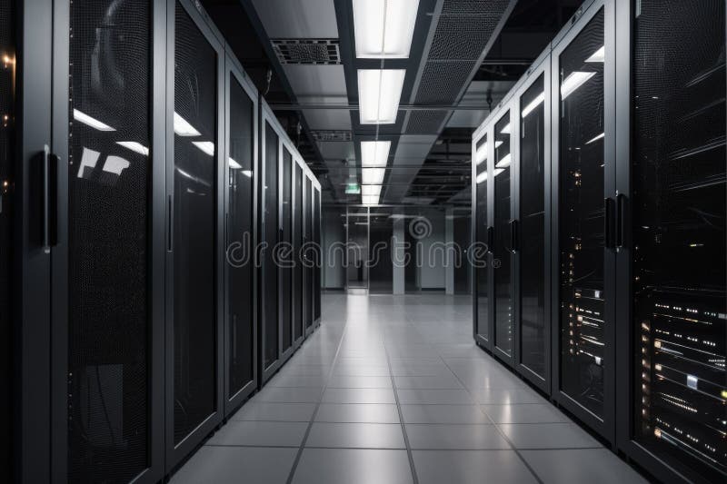 Data Center with Floor-to-ceiling Servers, Humming Quietly Stock ...