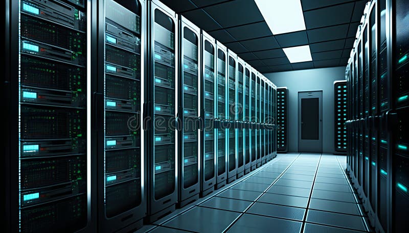 Data Center Full of Rack Servers and High Tech Infrastructure ...