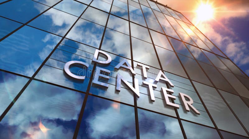 Data Center Glass Skyscraper with Mirrored Sky Stock Illustration ...
