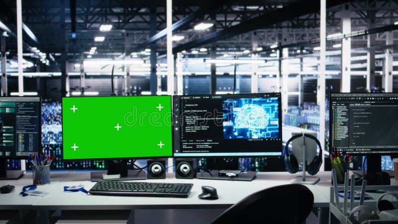 Data Center Green Screen Computers Showing Neural Network Visualization Stock Footage - Video of ...