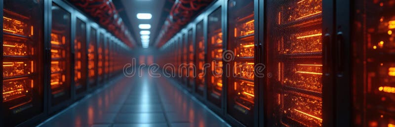 Illuminated Server Room with Blue Neon Lights and Data Racks Stock ...