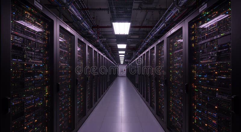 Data Center Hallway Servers, Network Infrastructure, Cloud Computing ...