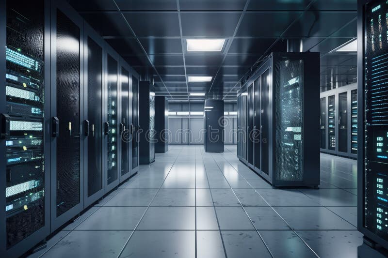 Data Center Filled with Rows of Server Racks, Each Housing Multiple ...