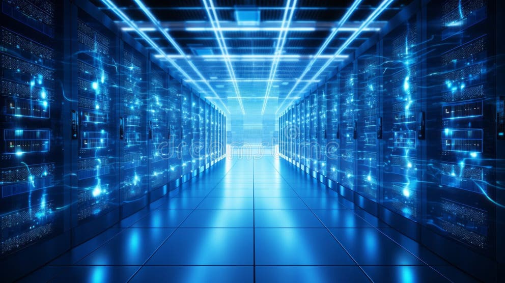 Data Center Hub an Expansive Data Center Filled with Rows of Server ...