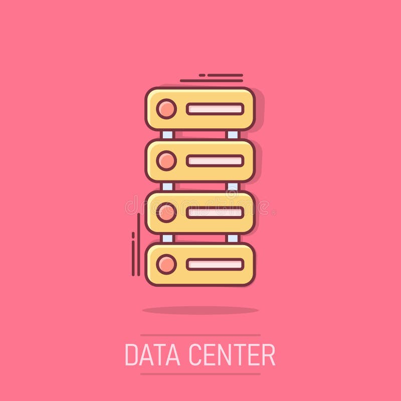 Data Center Icon in Comic Style. Server Vector Cartoon Illustration on ...