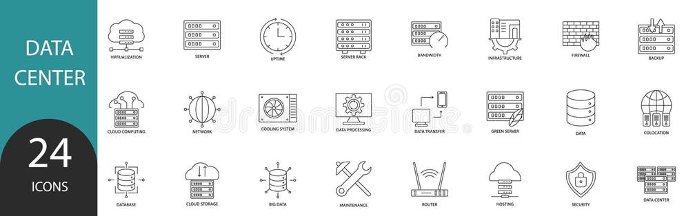Data Center Icon Set. Containing Server, Hosting, Infrastructure, Backup, Cloud Storage, Stock ...