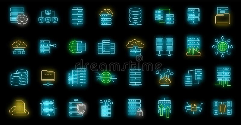 Data Center Icons Set Vector Neon Stock Vector - Illustration of data ...