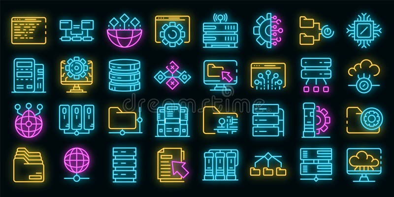 Data Center Icons Set Vector Neon Stock Vector - Illustration of ...