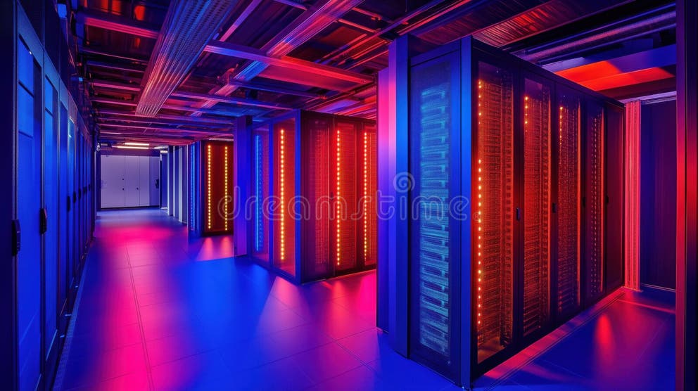 Data Center with Illuminated Server Racks and Modern Design Stock Image ...