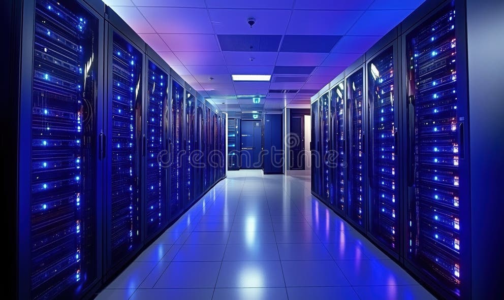 Data Center with Illuminated Server Racks, Modern Technology ...