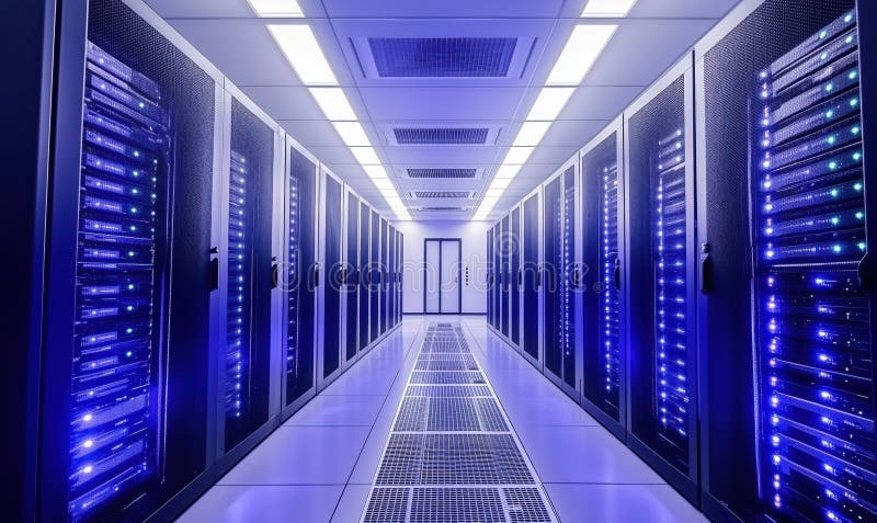 Data Center with Illuminated Server Racks, Modern Technology, High-tech ...