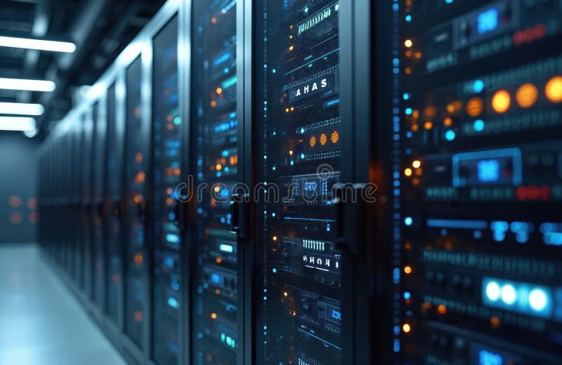 Data Center with Illuminated Server Racks. Modern Technology ...