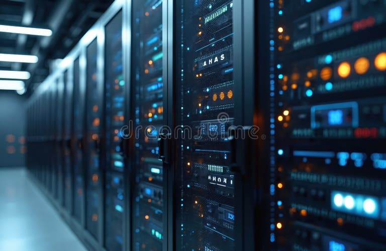 Data Center with Illuminated Server Racks. Modern Technology ...