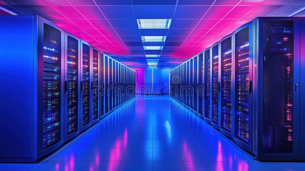 Data Center with Illuminated Server Racks and Vibrant Colors Stock ...