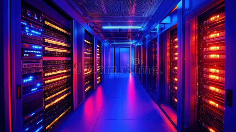 Data Center with Illuminated Server Racks and Vibrant Colors Stock ...