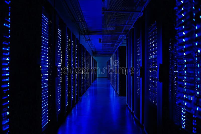 Data Center with Illuminated Servers and High-tech Network Storage ...