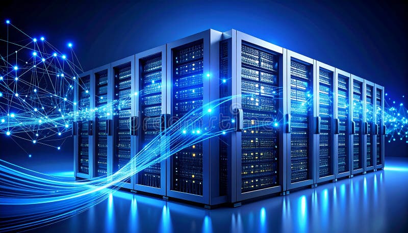 Data Center Infrastructure Modern Facility Digital Technology High-tech Environment Front View ...