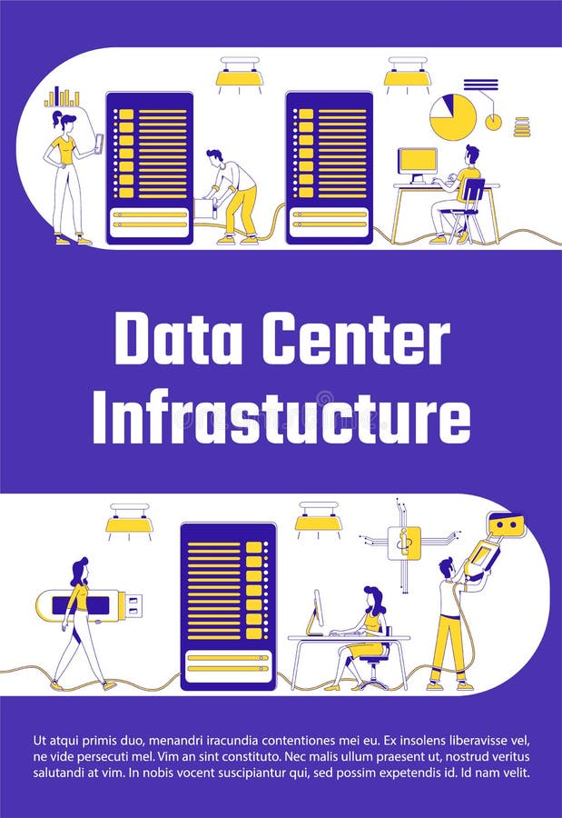 Data Center Infrastructure Poster Flat Silhouette Vector Template Stock ...