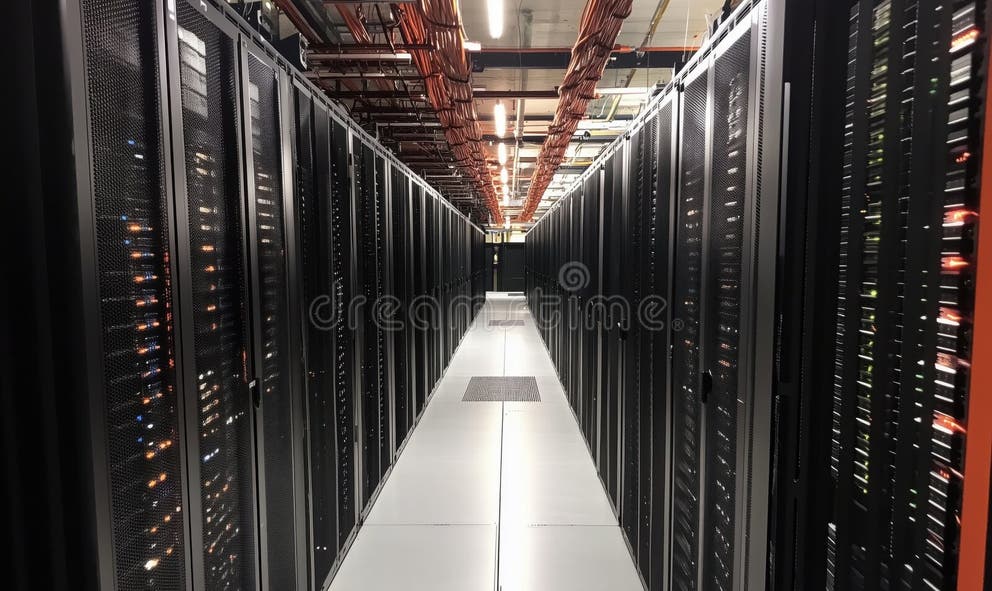Data Center Infrastructure Showcasing Rows of Server Racks with ...
