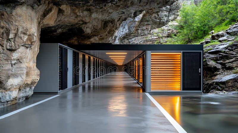 Data Center Inside Cave, Server Room with Modern Technology Stock ...