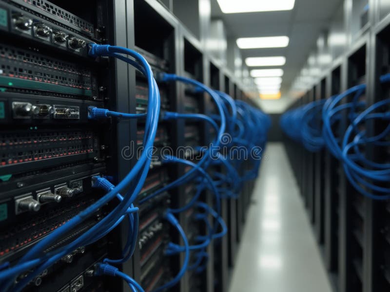Data Center with Interconnected Servers and Extensive Cable Management ...