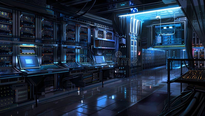 Data Center Interior with Computers and Racks Stock Illustration ...