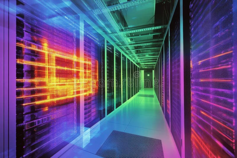 Data Center Interior Featuring Advanced Technology and Vibrant Lighting ...