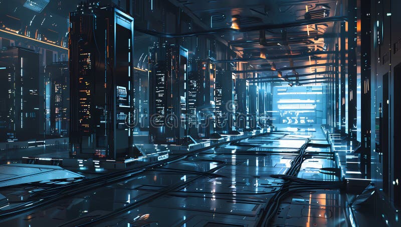 Data Center Interior with Number of Computers and Racks Stock ...