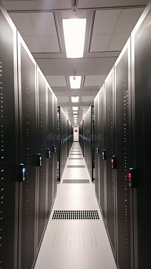 Data Center Interior with Rows of Servers and Advanced Cooling Systems ...