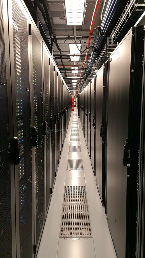 Data Center Interior with Rows of Servers and Advanced Cooling Systems ...