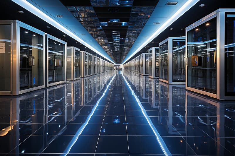 Data Center Interior with Rows of Servers and Advanced Cooling Systems ...
