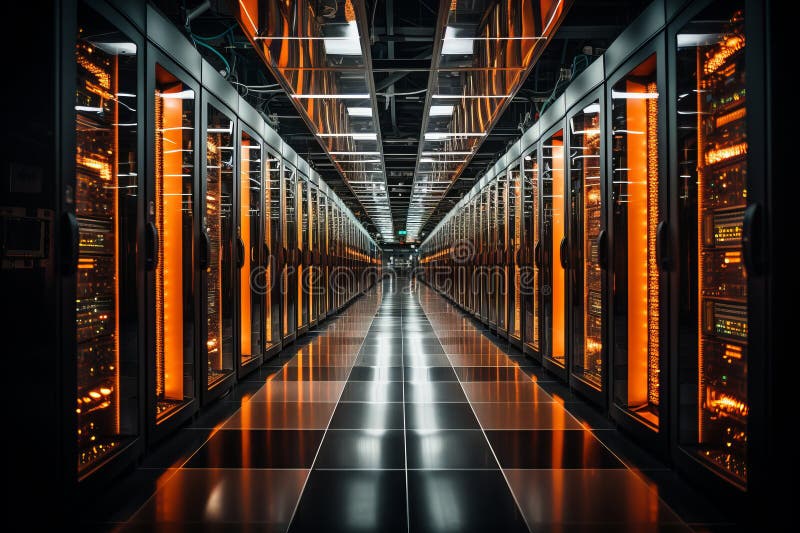 Data Center Interior with Rows of Servers and Advanced Cooling Systems. Stock Photo - Image of ...
