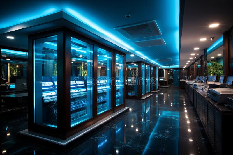 Data Center Interior with Rows of Servers and Advanced Cooling Systems ...