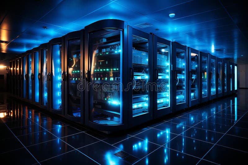 Data Center Interior with Rows of Servers and Advanced Cooling Systems ...