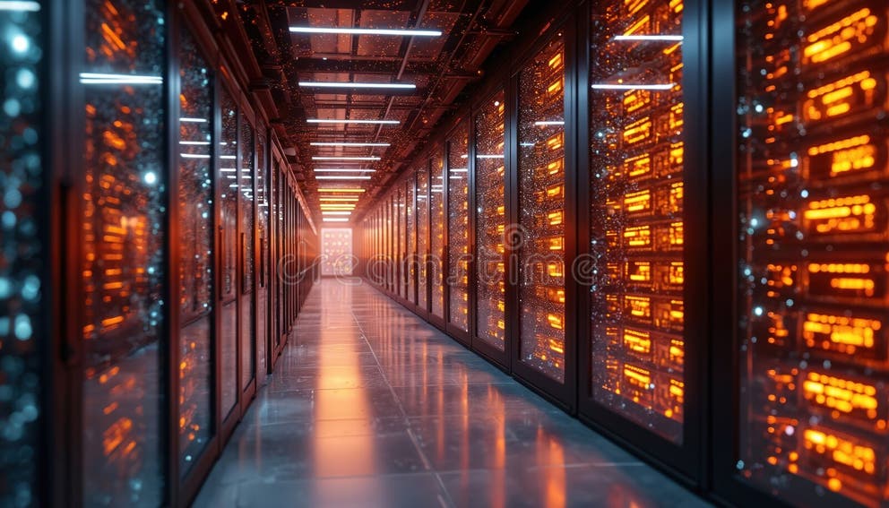 Data Center Interior, Server Racks, Advanced Supercomputer Simulating Universe. Illustration of ...