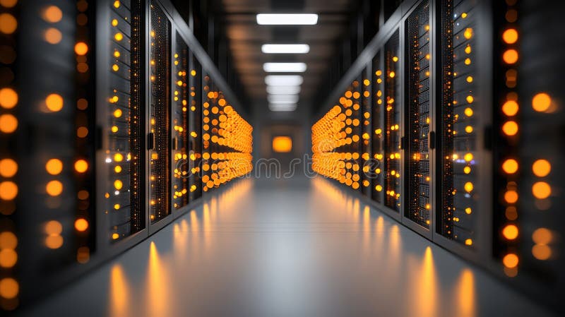Rows of Server Racks in a Data Center Hallway Stock Illustration ...