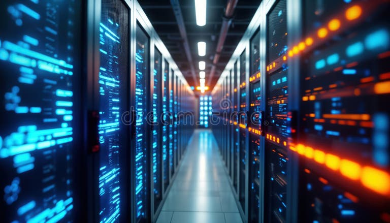 Data Center Interior Tech Infrastructure. Information Flows through ...