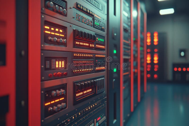 Data Center Interior with Vibrant LED Lit Server Racks Visualizing ...