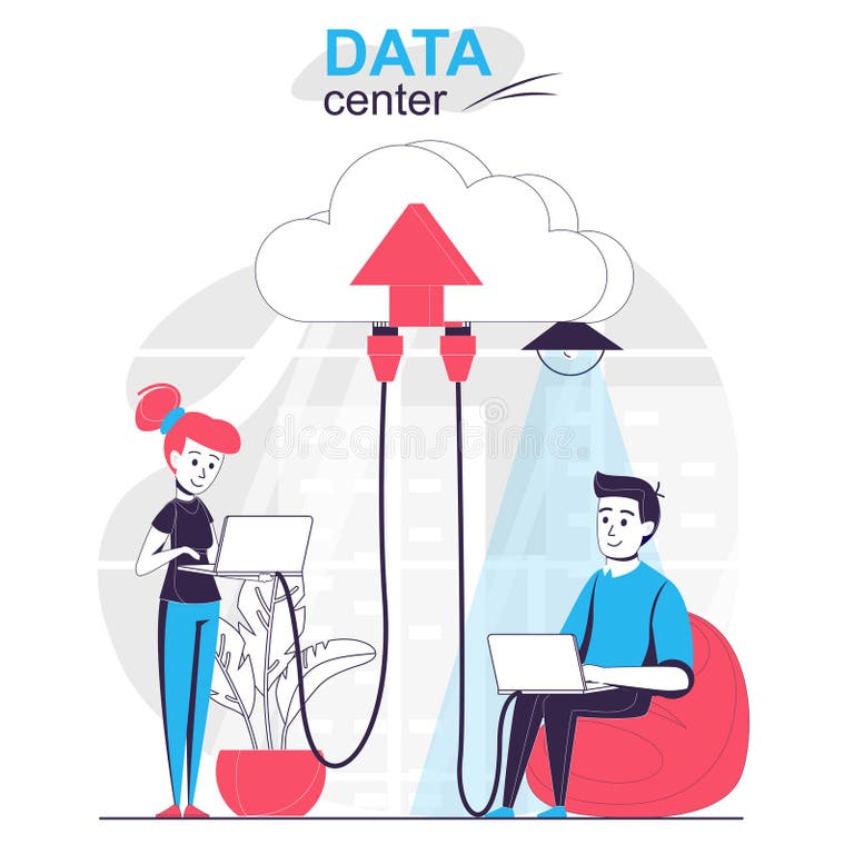 Data Center Isolated Cartoon Concept. Users Connection To Cloud Storage ...
