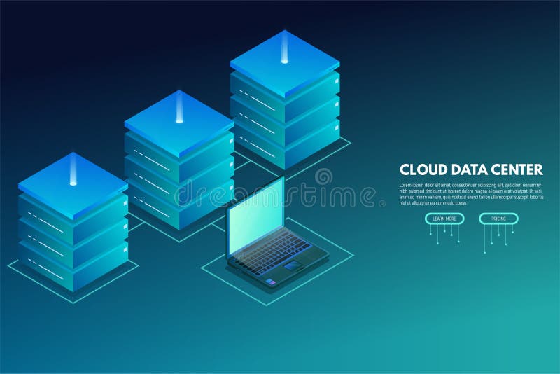Data Center Isometric Banner with Laptop and Servers Stock Vector ...