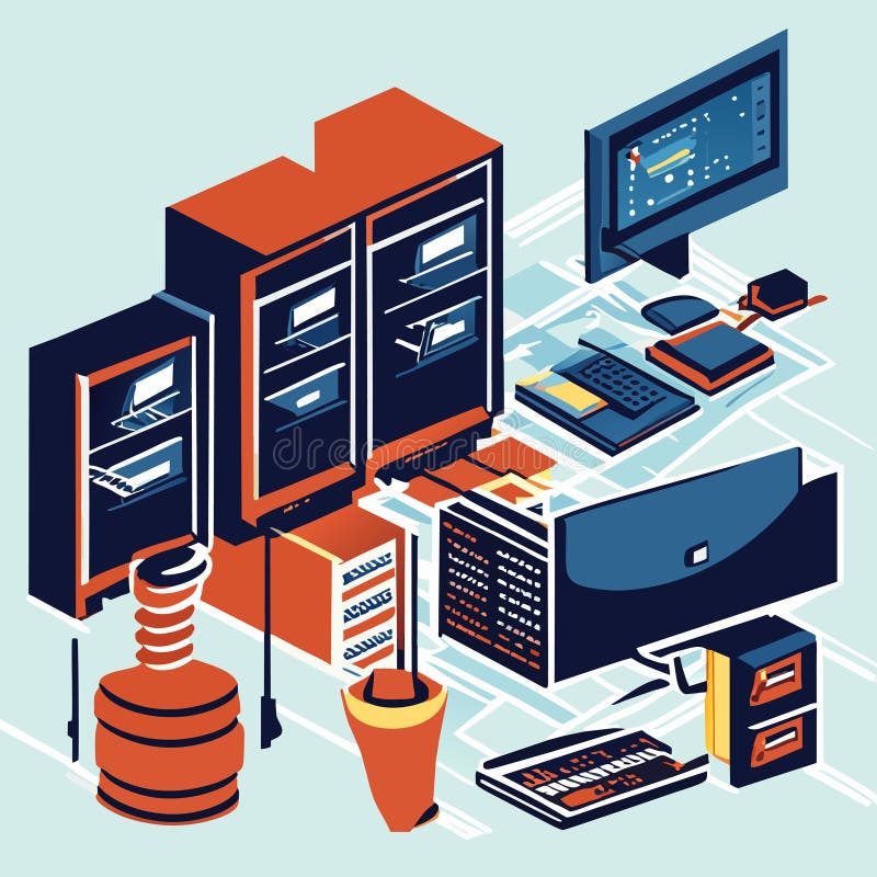 Data Center Isometric Composition with Computer and Server Room ...