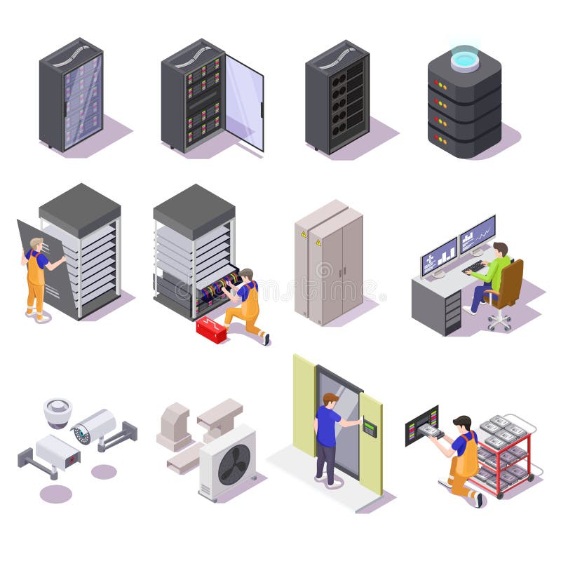 Data Center Isometric Icon Set, Vector Isolated Illustration. Computer ...