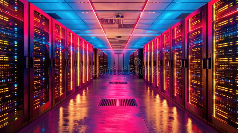 Data Center with LED Lights. Network Server Room with Racks Stock ...